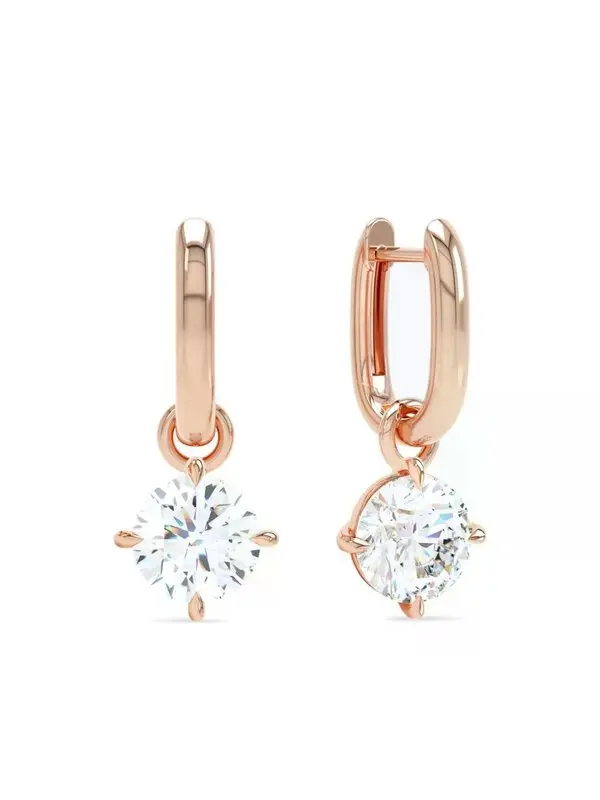 LOEV 14k Rose Gold Diamond Huggie Earrings - Pink