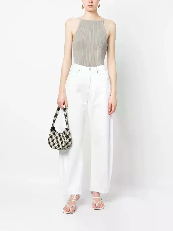 AGOLDE Square-neck Ribbed-knit Top - Neutrals