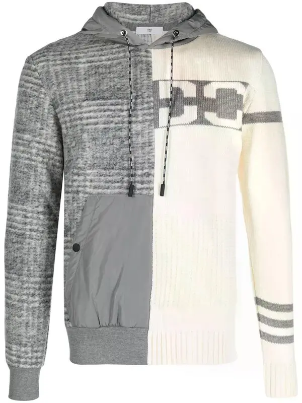 Pmd Panelled Intarsia-knit Hoodie - Grey
