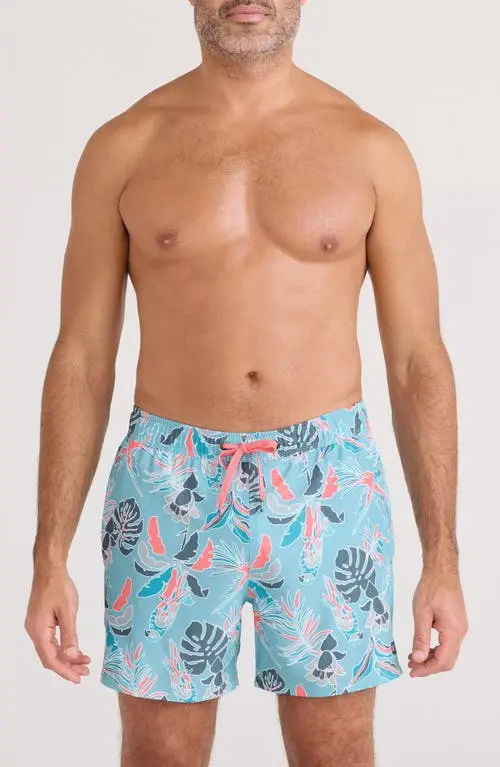 SAXX Oh Buoy 2-in-1 5-inch Volley Swim Trunks - Island Trpcs-blu Tde