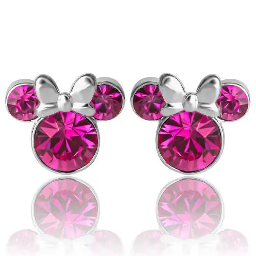 Disney Birthstone Stud Earrings - October - Fuchsia Crystal