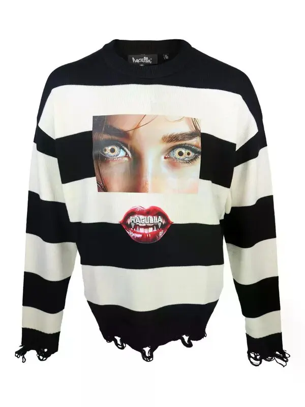 HACULLA. Striped Jumper With Graphic Print - Black