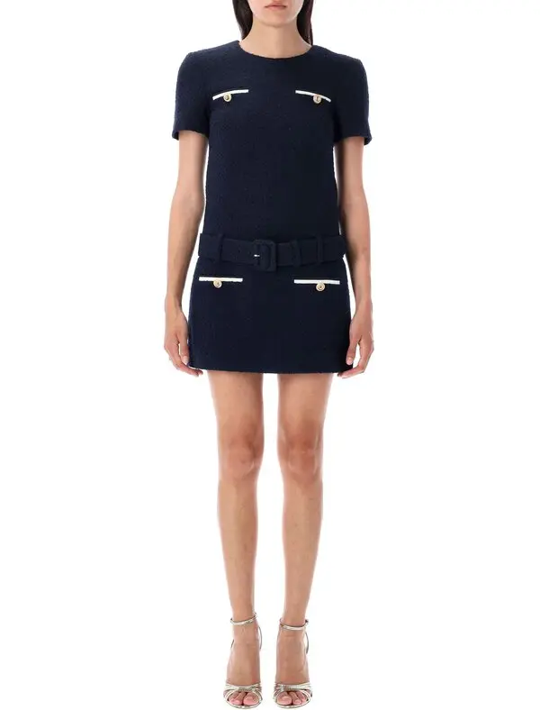 Self-Portrait Belted Tweed Mini Dress - Blue - 30% Off | Editorialist