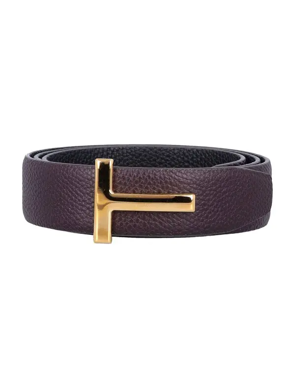 TOM FORD Small Grain Leather Icon Belt - Oxblood Black T Gold