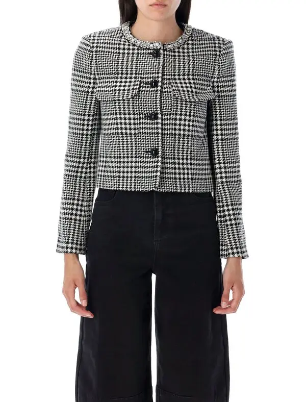 SELF-PORTRAIT Houndstooth Jacket With Crystal Trim