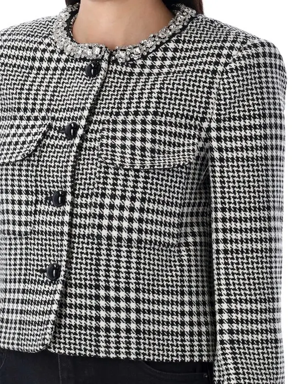 SELF-PORTRAIT Houndstooth Jacket With Crystal Trim