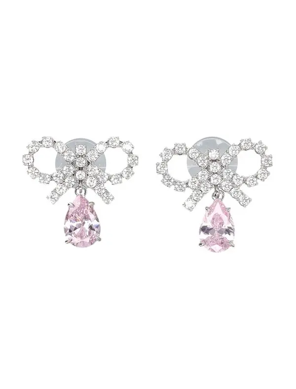 Self-Portrait Micro Bow Droplet Earrings - Pink | Editorialist