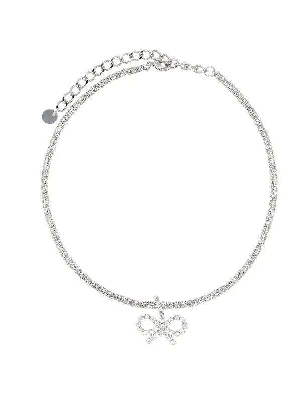 SELF-PORTRAIT Crystal Bow Tennis Necklace - Silver