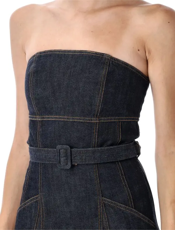 SELF-PORTRAIT Denim Bandeau Midi Dress