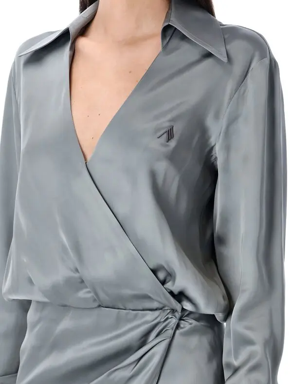 Attico Satin Mini Dress - Grey