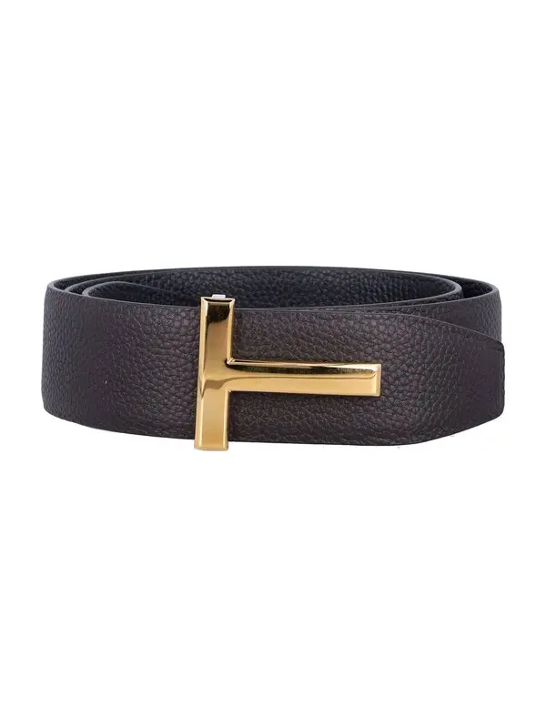 TOM FORD Leather Icon Belt - Brown Black T Gold
