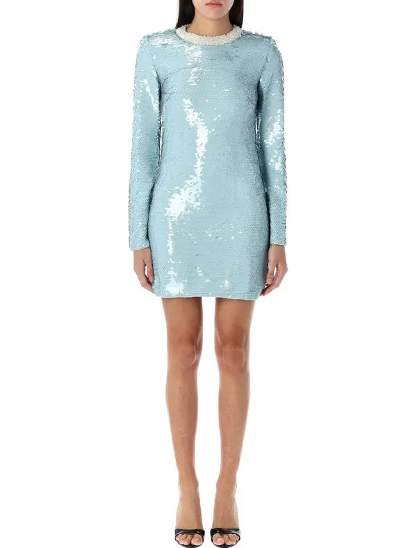 Self-Portrait Sequin-Embellished Long Sleeve Dress - Blue - 50% Off |  Editorialist