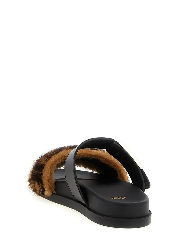 Fendi Feel' Ff Nappa And Jacquard Slides