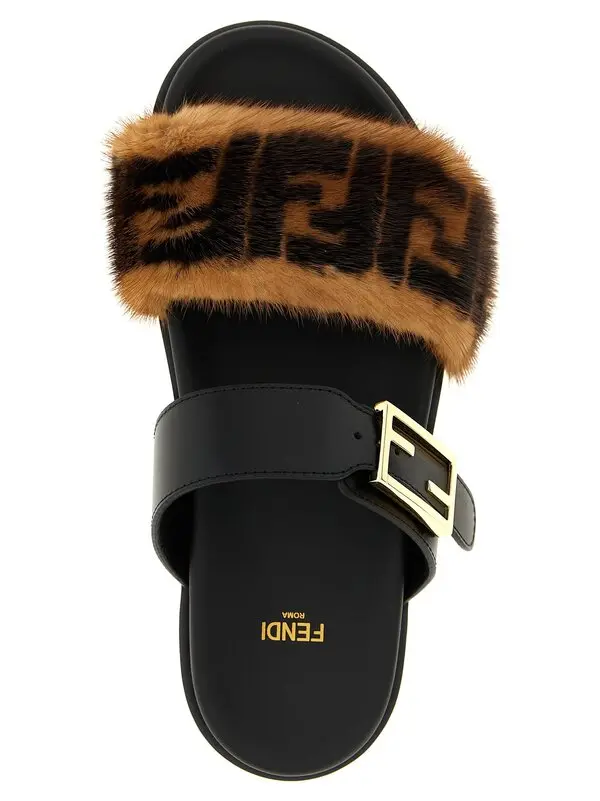 Fendi Feel' Ff Nappa And Jacquard Slides