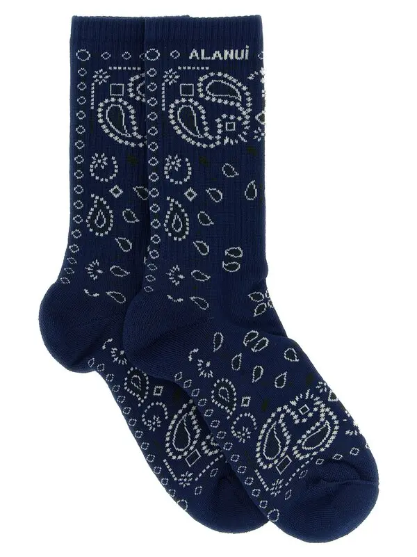 Alanui Bandana Ribbed Cotton Socks - Blue