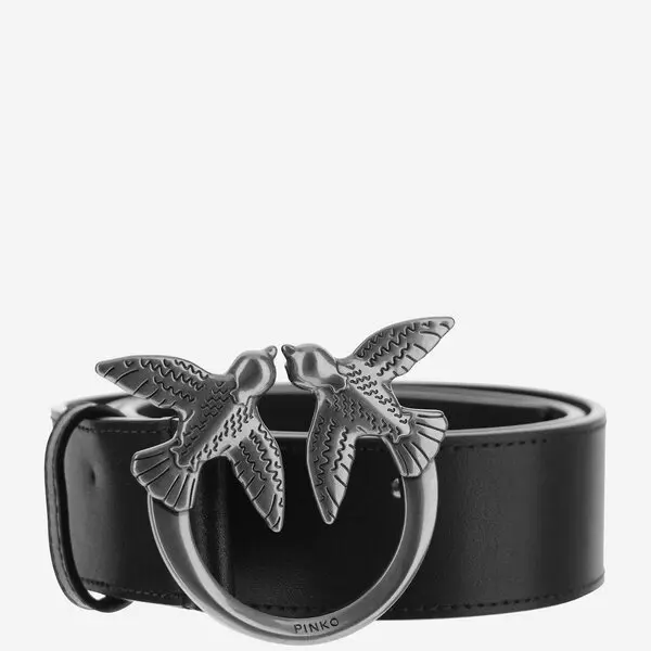 Pinko Love Berry Leather Belt - Black