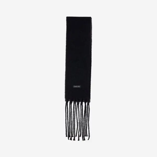 Patou Wool Blend Long Fringe Scarf - Black
