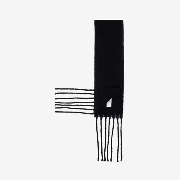 PATOU Wool Blend Long Fringe Scarf - Black
