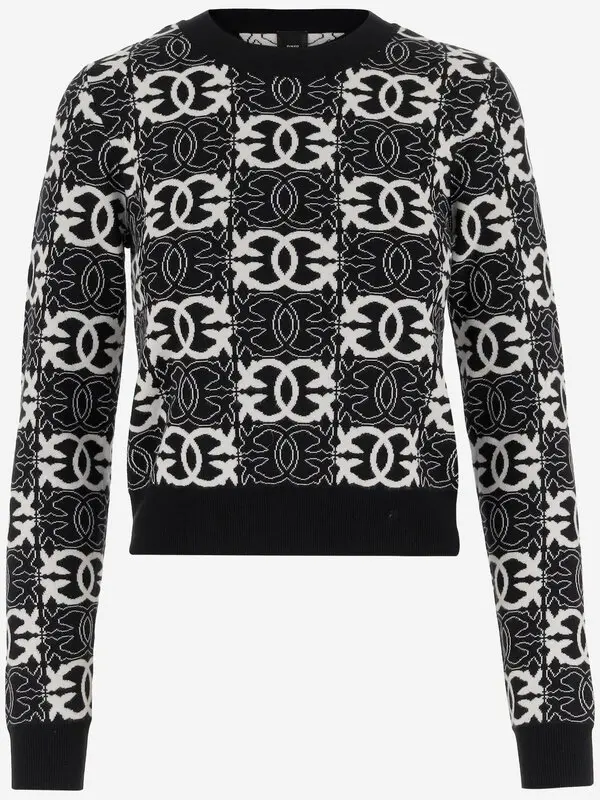 Pinko Love Birds Viscose Blend Knitwear - Black