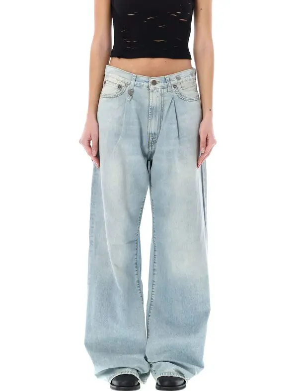 R13 Damon Pleated Wide Leg Jeans
