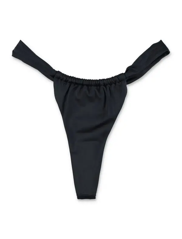 LET'S SWIM Ruched String Bikini Bottom - Black