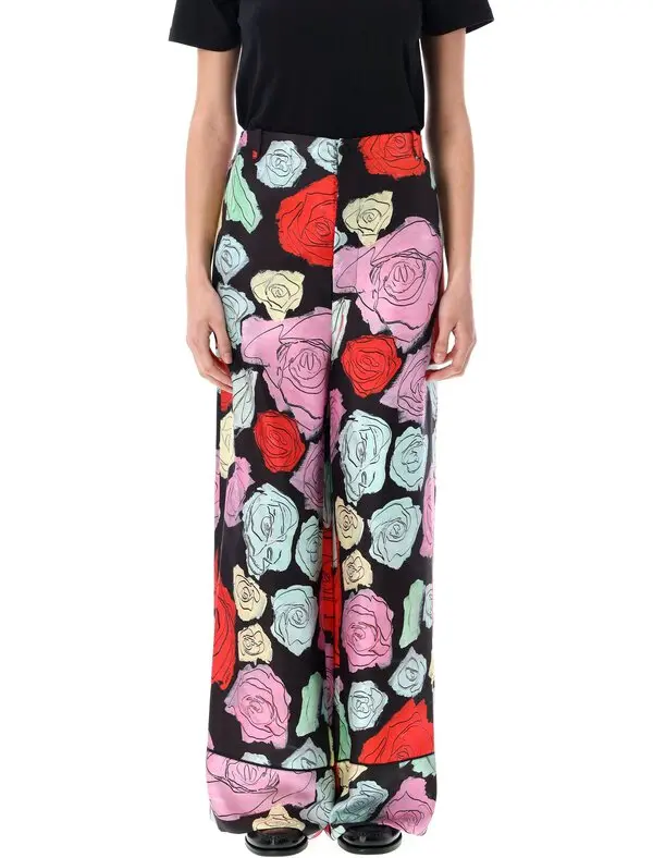 Marni Orion Print Palazzo Trousers - Black Multi Rose