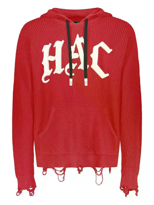 HACULLA. Hooded Distressed Appliqué Wool Sweater