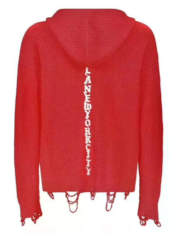 HACULLA. Hooded Distressed Appliqué Wool Sweater