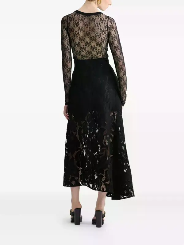 PATOU Asymmetric Lace Midi Skirt - Black