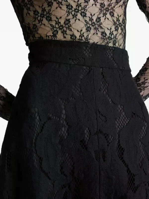 PATOU Asymmetric Lace Midi Skirt - Black