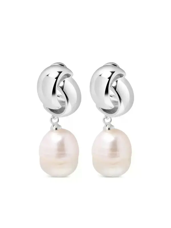 NIALAYA JEWELRY Pearl Knot Drop Earrings - Silver