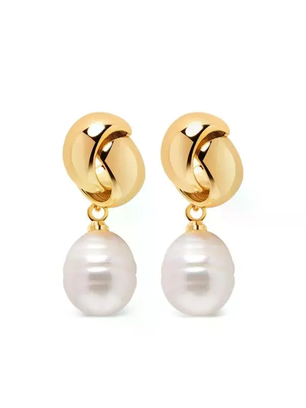 NIALAYA JEWELRY Knot Pearl Drop Earrings - Gold