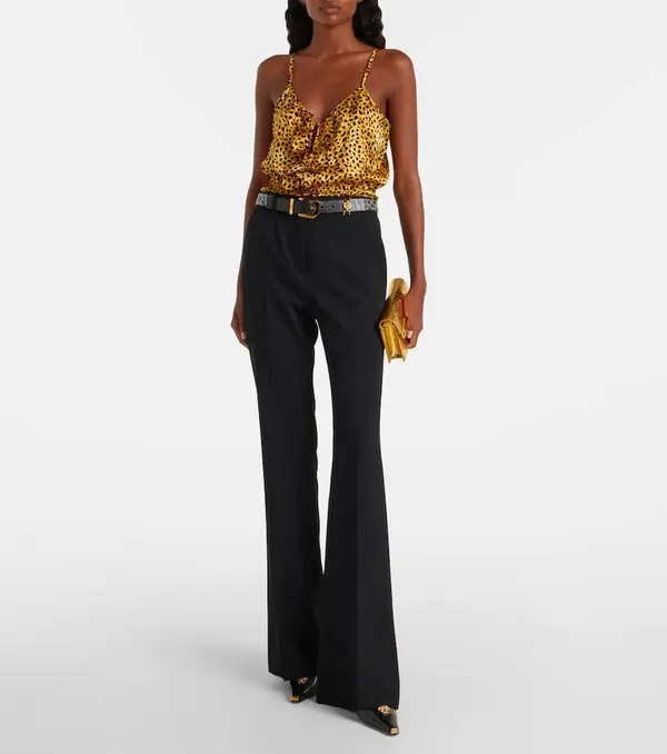 Versace Leopard-print Silk Satin Bodysuit