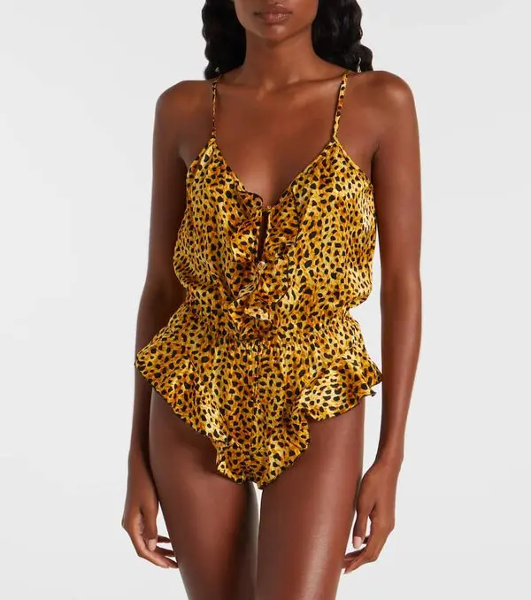 Versace Leopard-print Silk Satin Bodysuit