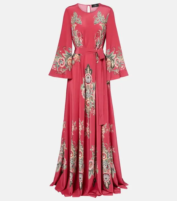 Etro Belted Printed Silk Maxi Dress