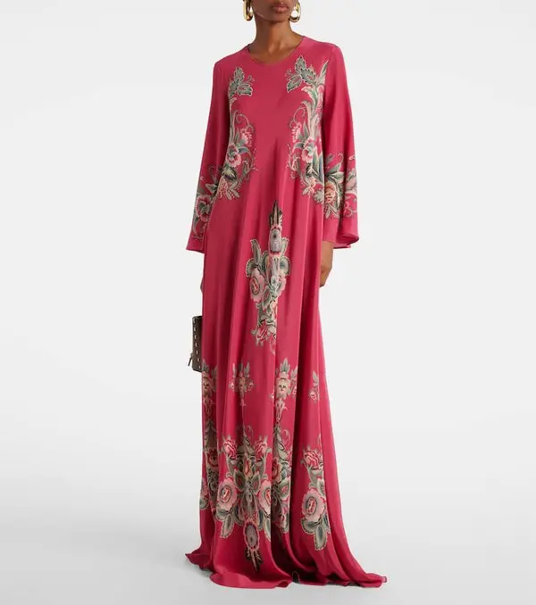Etro Belted Printed Silk Maxi Dress
