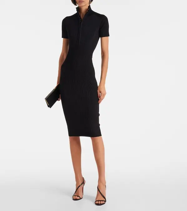 MUGLER Ribbed-knit Midi Dress