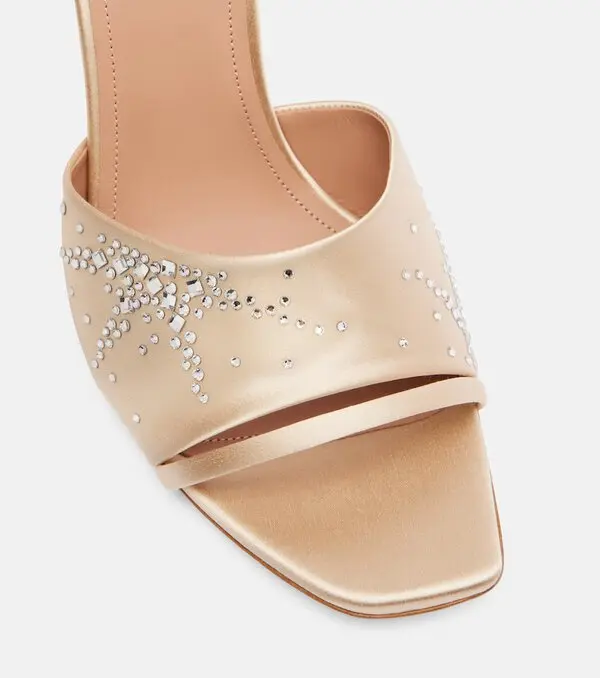 MALONE SOULIERS Roxanne 90 Embellished Satin Mules - Beige