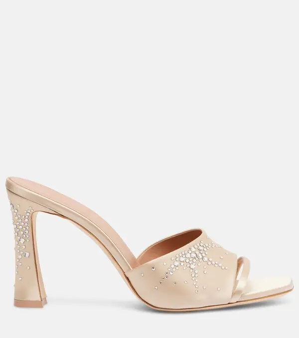 MALONE SOULIERS Roxanne 90 Embellished Satin Mules - Beige