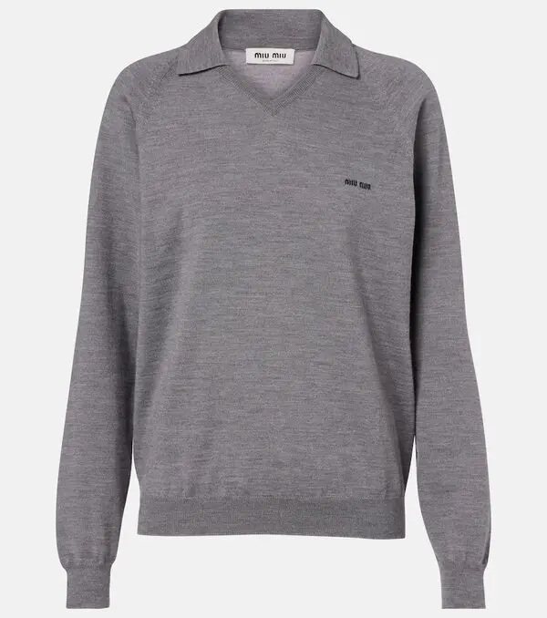 Miu Miu Virgin Wool Polo Sweater - Grey