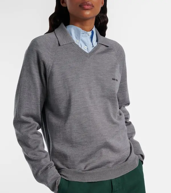 Miu Miu Virgin Wool Polo Sweater - Grey