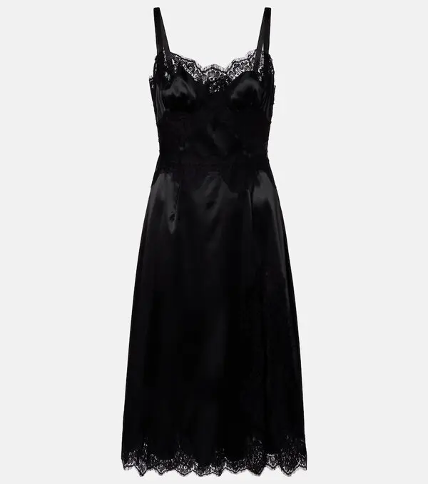 Dolce & Gabbana Lace-trimmed Satin Slip Dress - Black