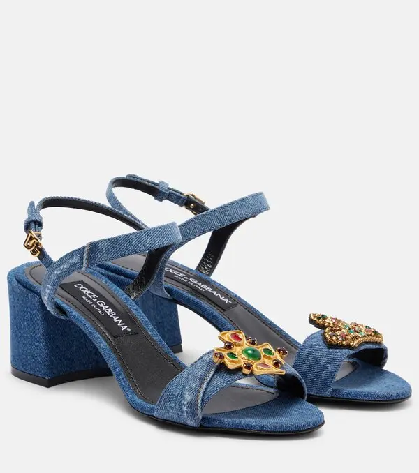 Dolce & Gabbana Embellished Denim Sandals - Blue