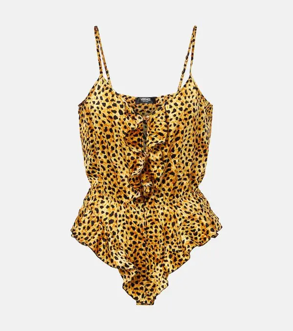 Versace Leopard-print Silk Satin Bodysuit - Multicoloured