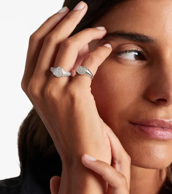 Yvonne Léon Diamond Heart Signet Ring - Silver