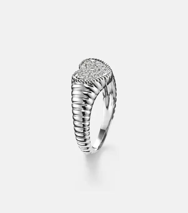 Yvonne Léon Diamond Heart Signet Ring - Silver