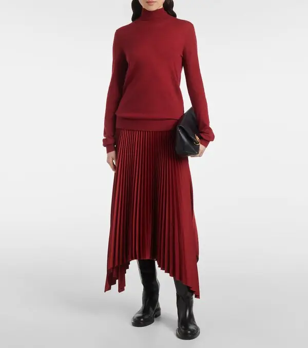 JOSEPH Ade Plissé Crêpe Midi Skirt - Red