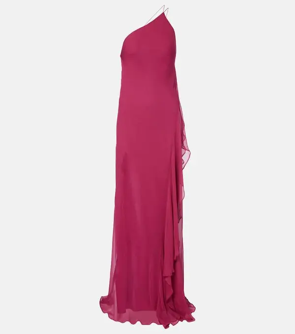 THE SEI One-shoulder Ruffled Silk Gown