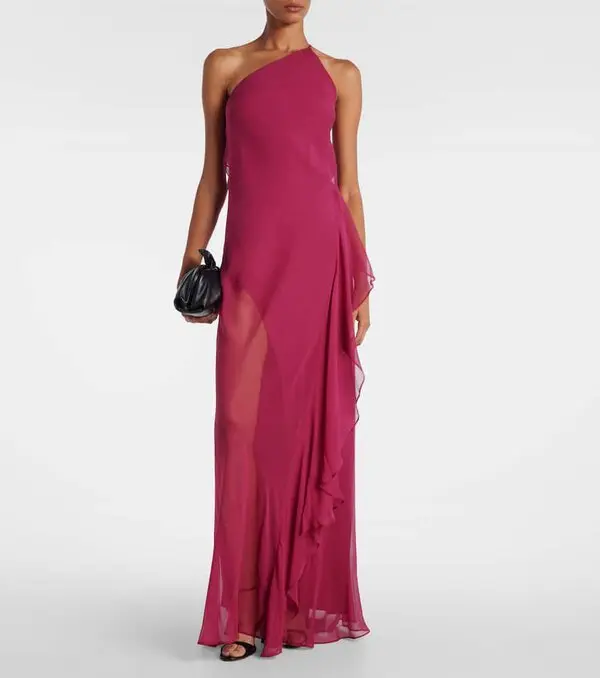 THE SEI One-shoulder Ruffled Silk Gown