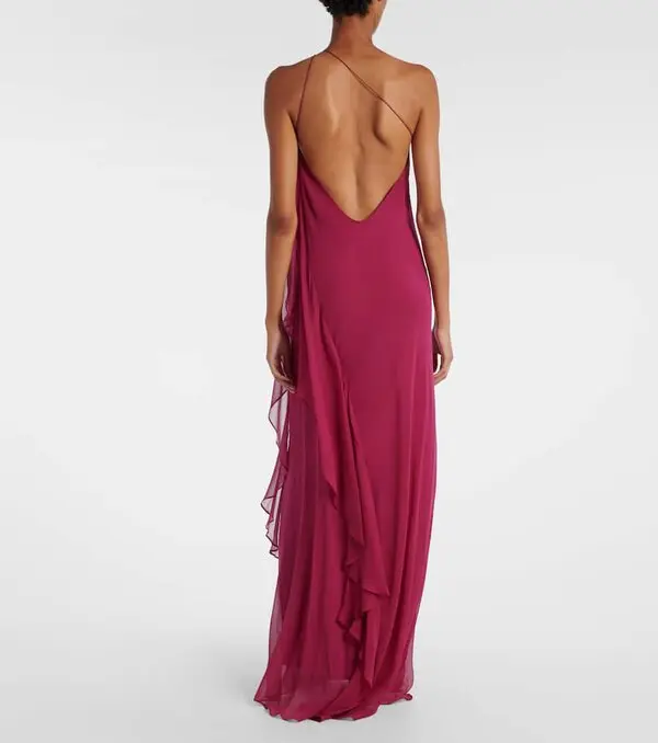 THE SEI One-shoulder Ruffled Silk Gown